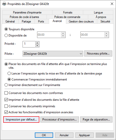 GEM-WORK - Printer's Default Settings on Windows